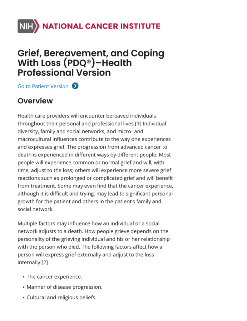 Grief, Bereavement, and Coping with Loss (1 credit hour) » Free State ...